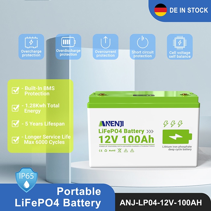 ANENJI 12V 100Ah IP65 Lithium Iron Phosphate Battery Lifepo4 100Ah 1 ...